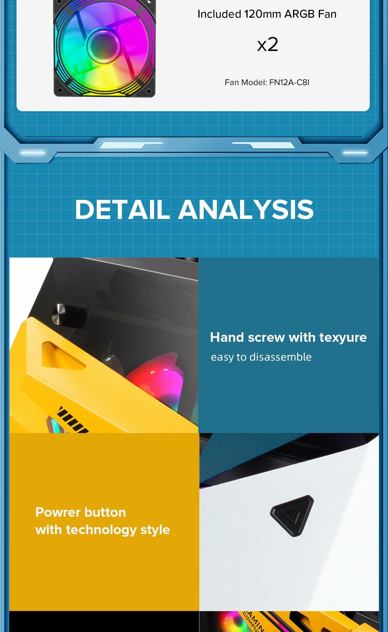 GAMEMAX AutoBot II/ White/Blue/Orange USB3.0 Tempered Glass ATX Full Tower Gaming Computer Case ...